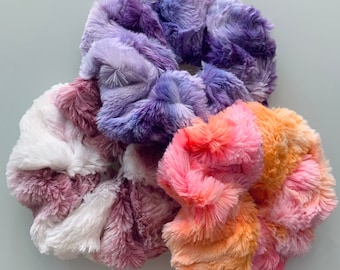 5 Fun Fur Hair Scrunchies Handmade NEW COLORS 9 to Choose From - Etsy
