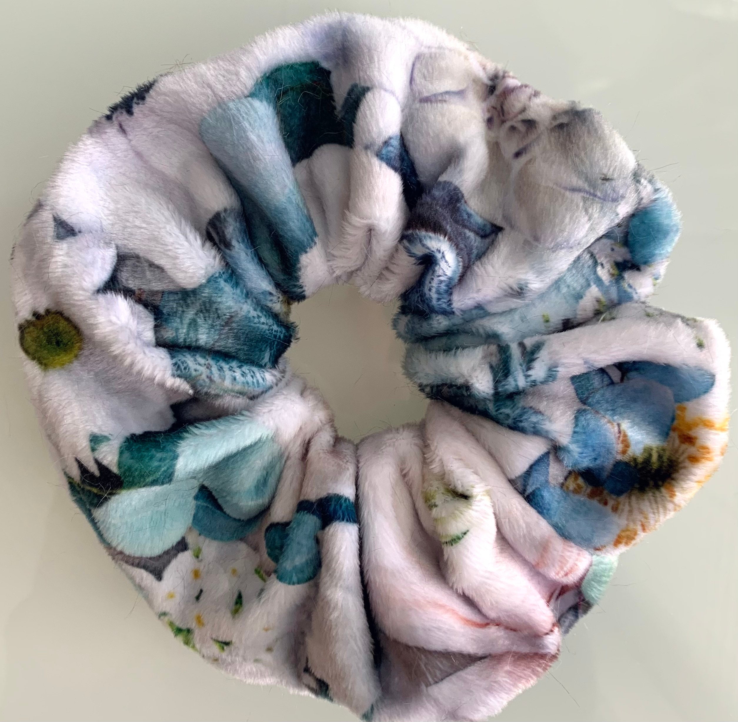 Super Soft Minky Scrunchies | Frosted Lattice Ice Teal | Heather Blue | Blooming Buds Floral ...
