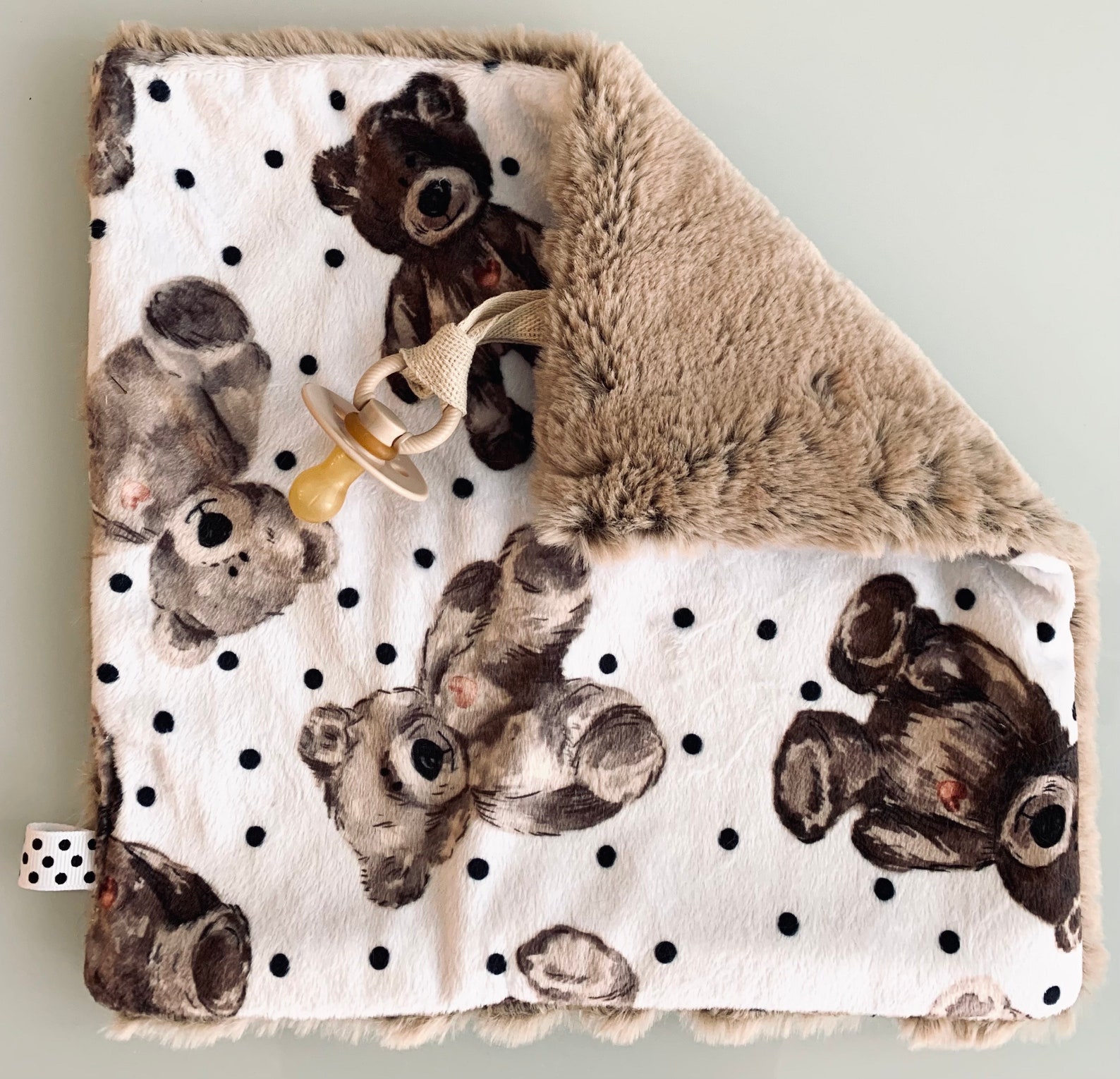 Minky Binky Buddy Lovey | Teddy Bear Quartz Cuddle | Chocolate Almond ...
