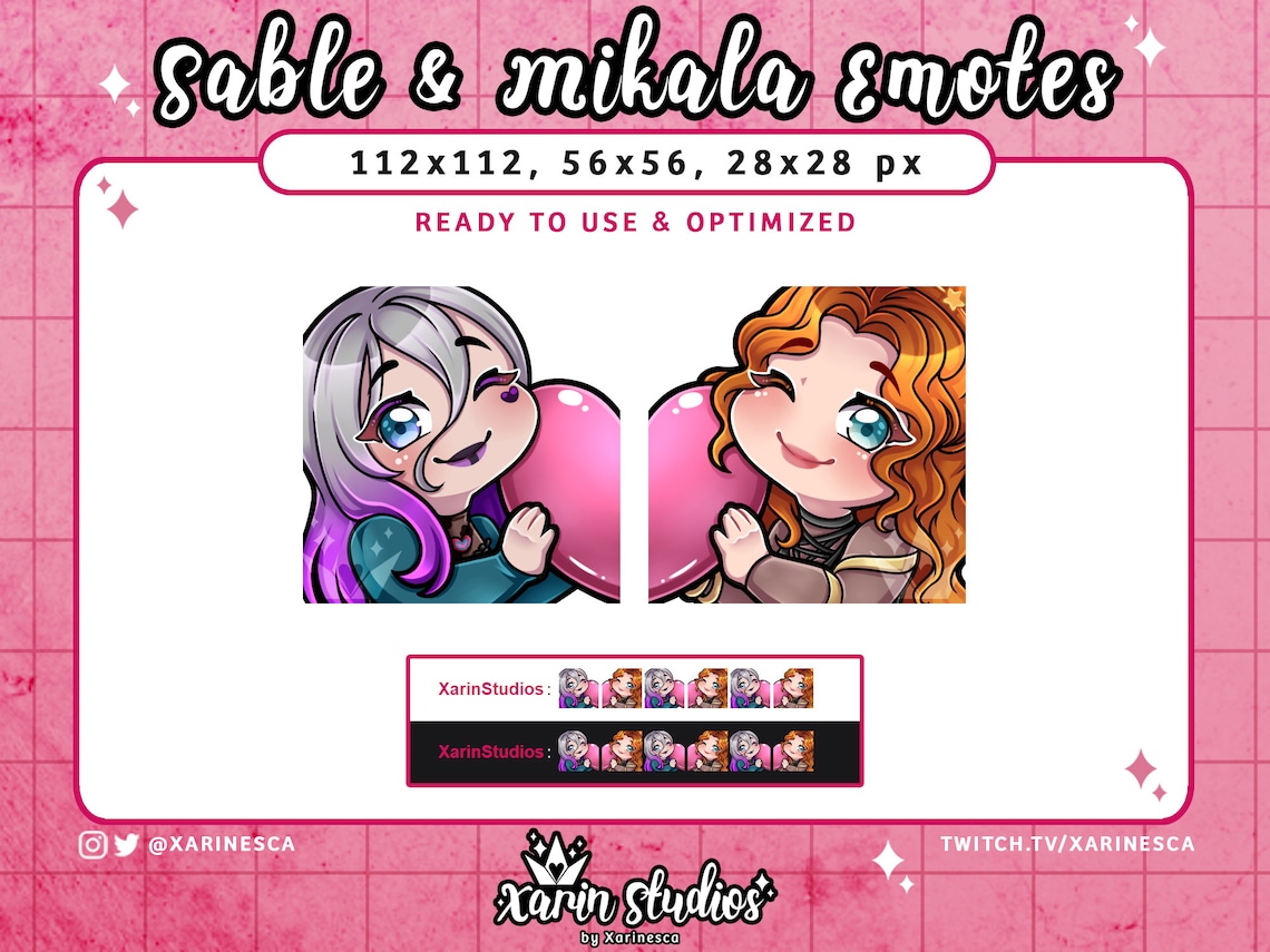 DBD Sable & Mikaela Heart Emote Set: Twitch/discord/youtube/kick ...