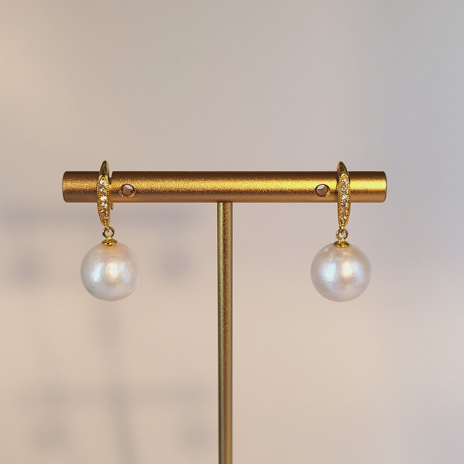 Tiny Diamond Pearl Drop Earrings/gold Pearl Hooks/white Baroque Pearl ...