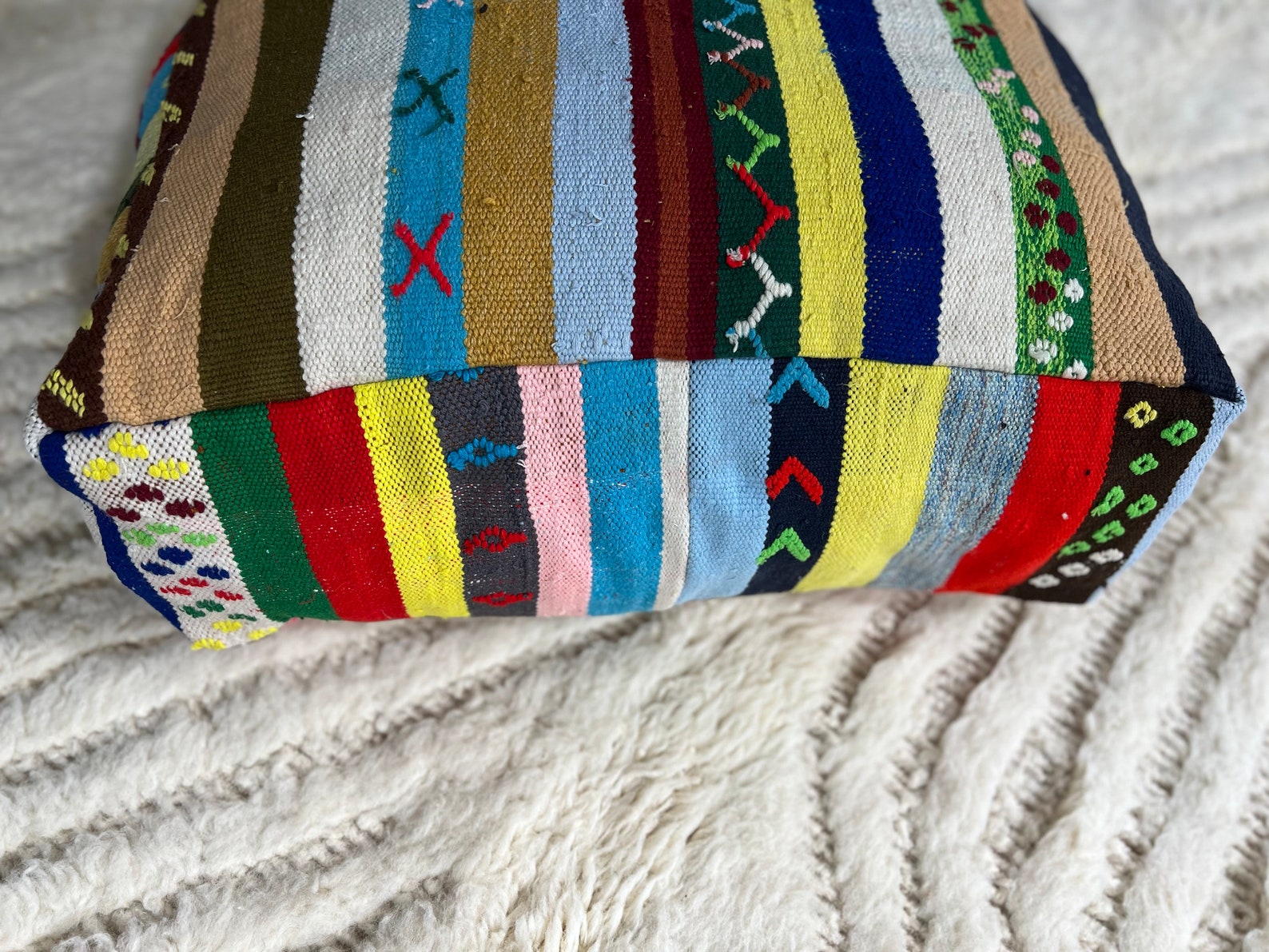 Morocco Kilim Pouf, Outdoor Furniture Pouf, Vintage Moroccan Ottoman ...