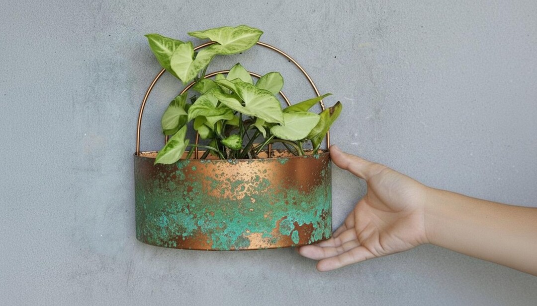 Handmade Hammered Copper Wall Planter, Green Patina Art - Etsy