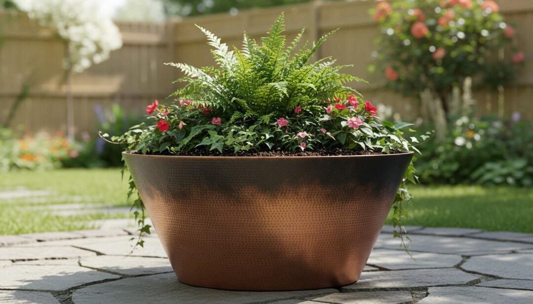 Handmade Hammered Copper Garden Planter, Indoor Outdoor Moroccan Decor ...