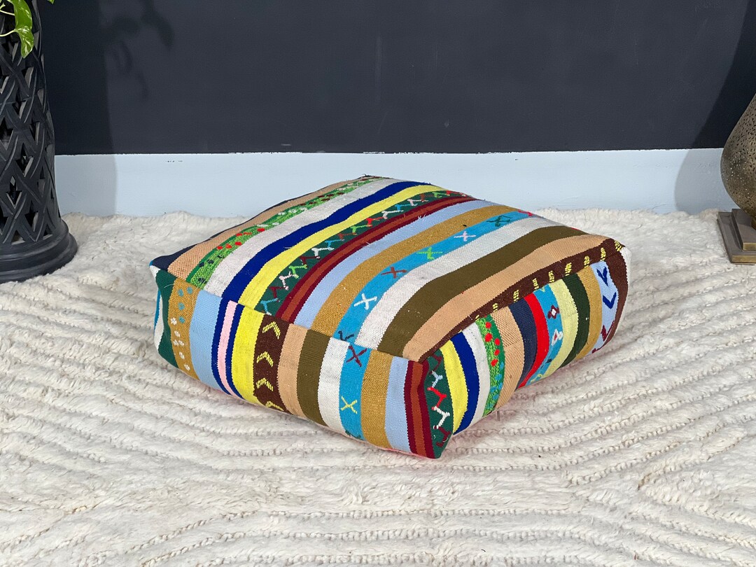 Morocco Kilim Pouf, Outdoor Furniture Pouf, Vintage Moroccan Ottoman ...