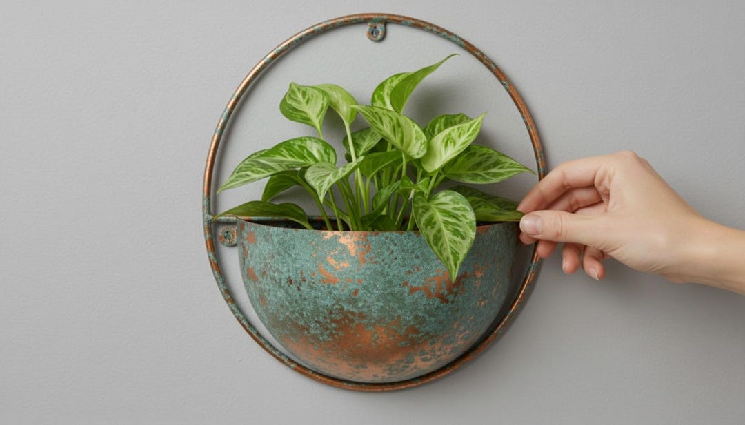 Handmade Copper Wall Planter, Modern Hanging Planter, Green Patina - Etsy