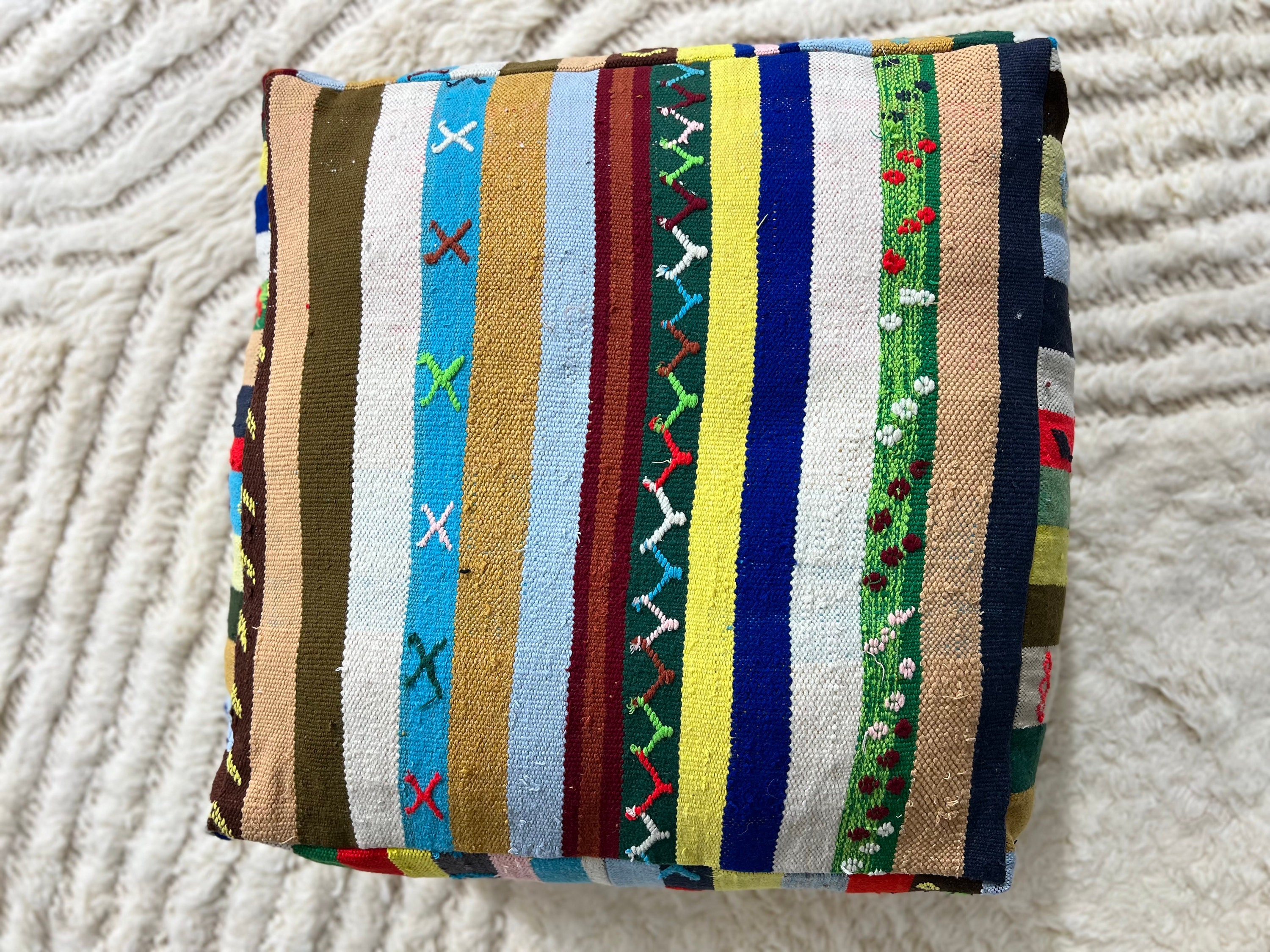 Morocco Kilim Pouf, Outdoor Furniture Pouf, Vintage Moroccan Ottoman ...
