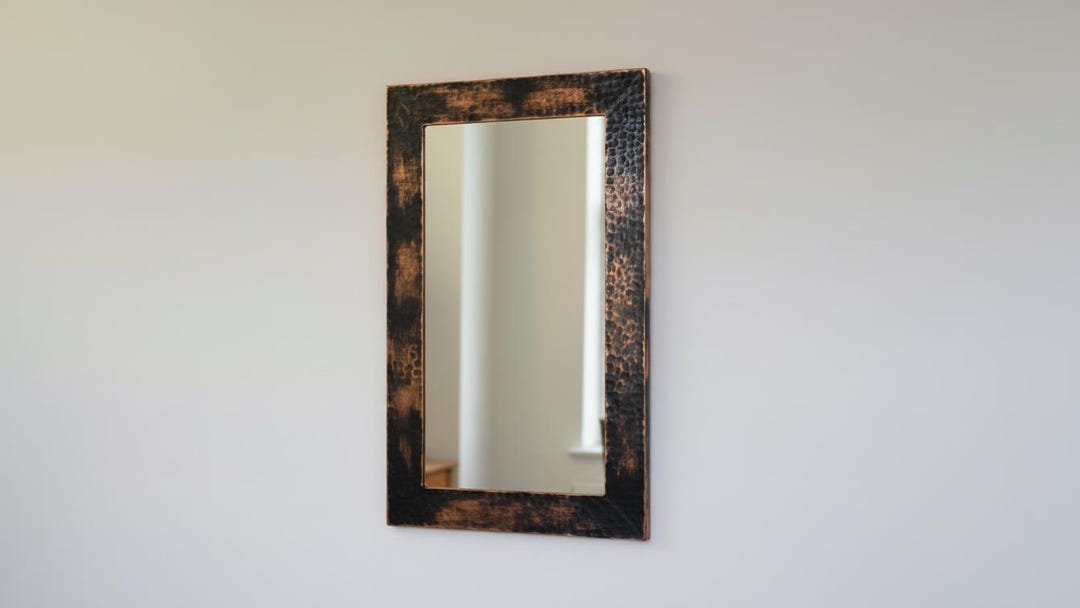 Handmade Rustic Metal Framed Mirror – Hammered Finish Wall Mirror ...