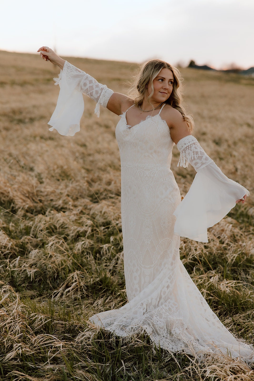 The "blakely" Lace Wedding Dress With Detachable Sleeves and Overskirt ...