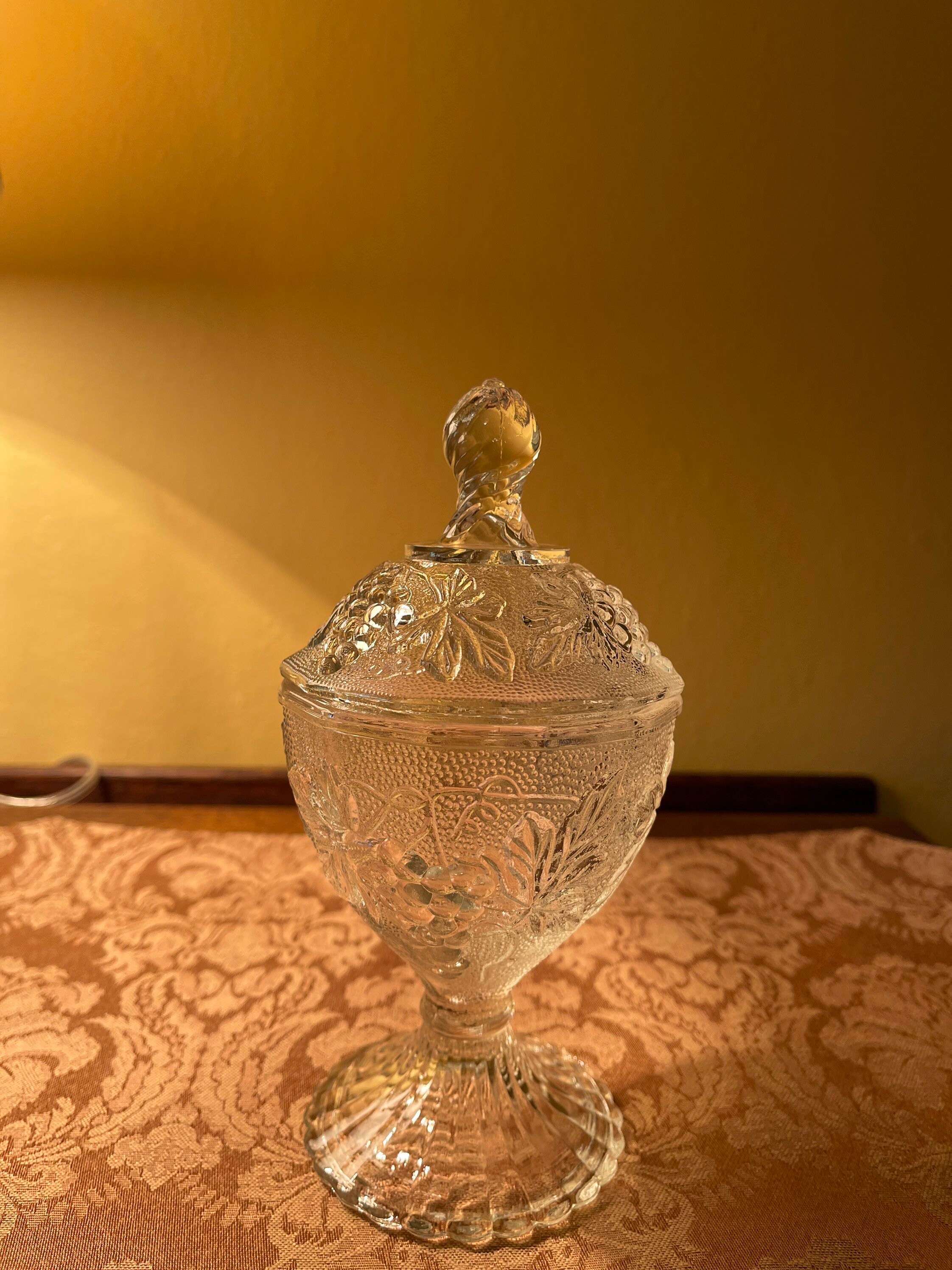 Vintage Clear Glass Footed Candy Dish With Lid Grape Pattern - Etsy