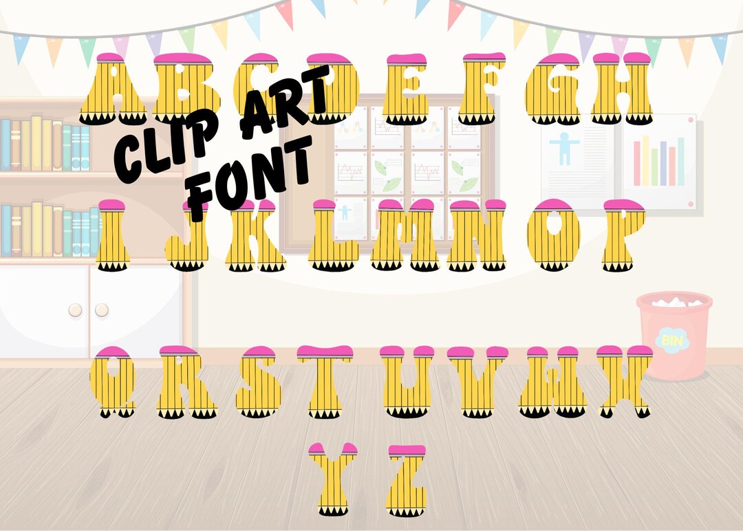 Pencil Themed Font Clip Art PNG | Retro Teacher Sublimation Graphics ...