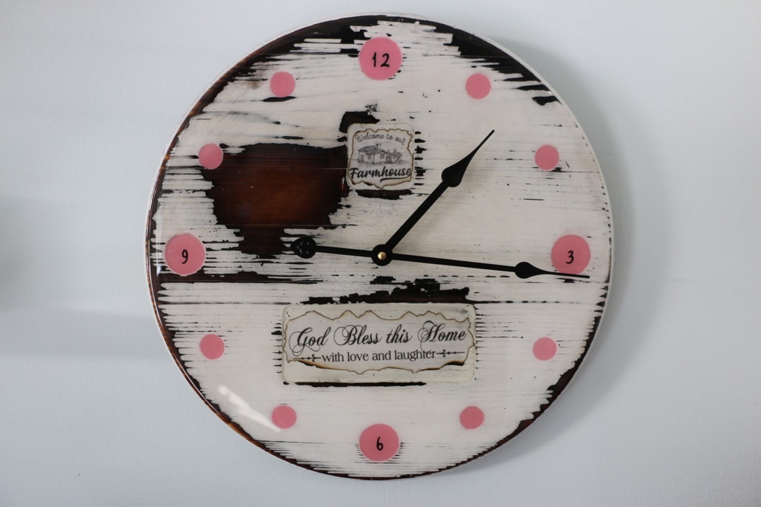 15 Inch Farmhouse Style Clock With Epoxy Coating and Breast Cancer ...