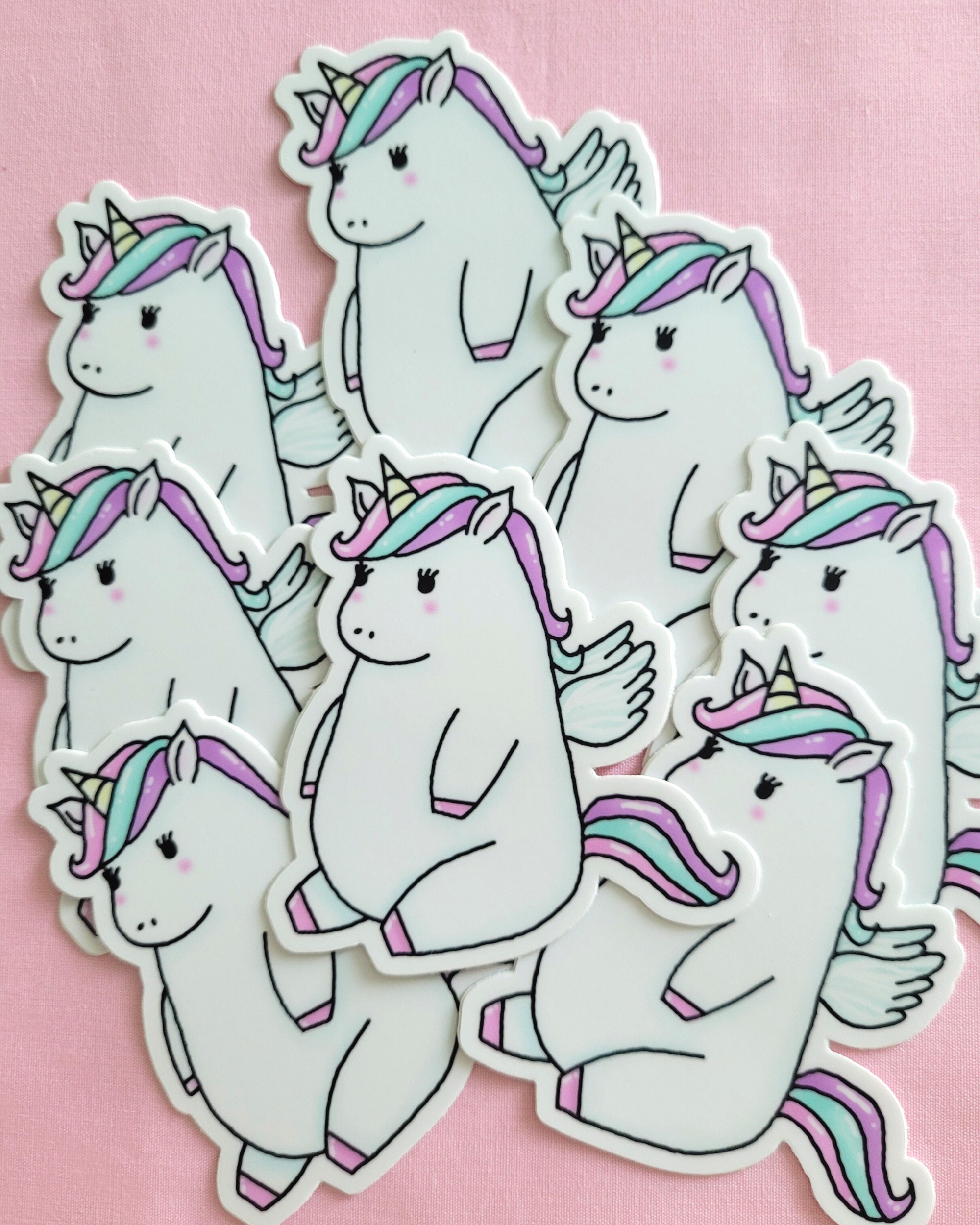 Cute Kawaii Hand Drawn Pastel Unicorn Waterproof Die Cut Vinyl Sticker ...
