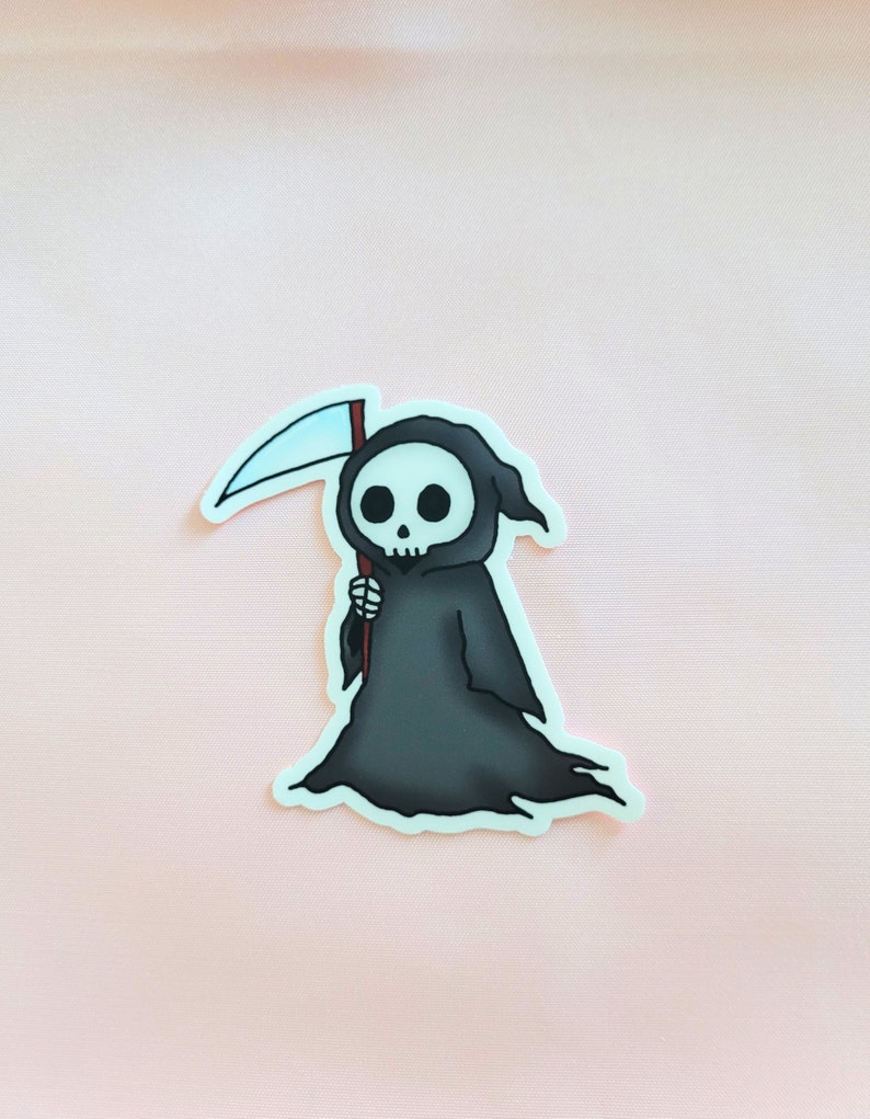 Kawaii Hand Drawn Grim Reaper Waterproof Die Cut Vinyl Sticker Gift ...