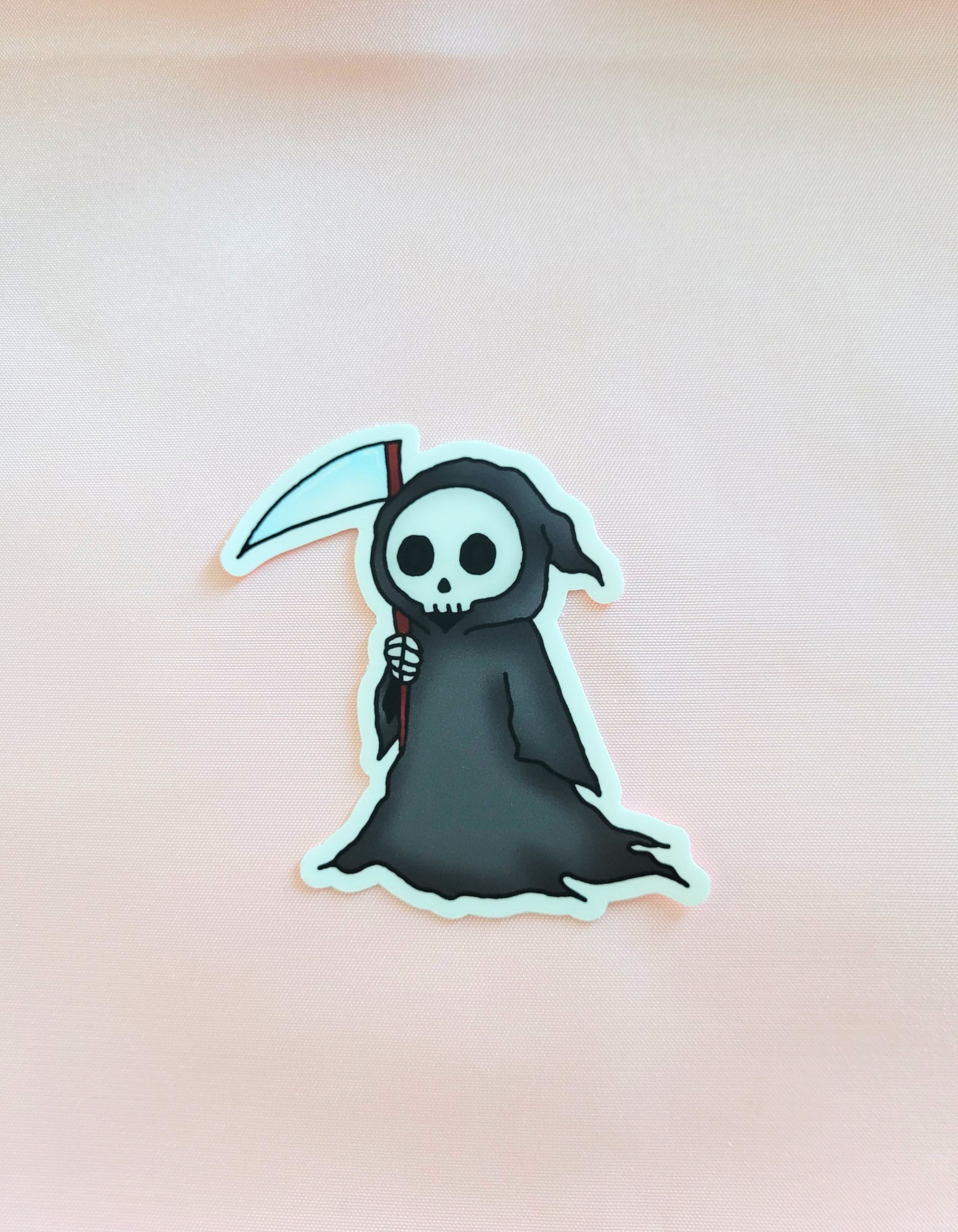 Kawaii Hand Drawn Grim Reaper Waterproof Die Cut Vinyl Sticker Gift ...