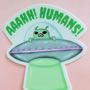 Funny Hand Drawn Scared Alien Waterproof Sticker - Aliens, Cute, Kawaii ...