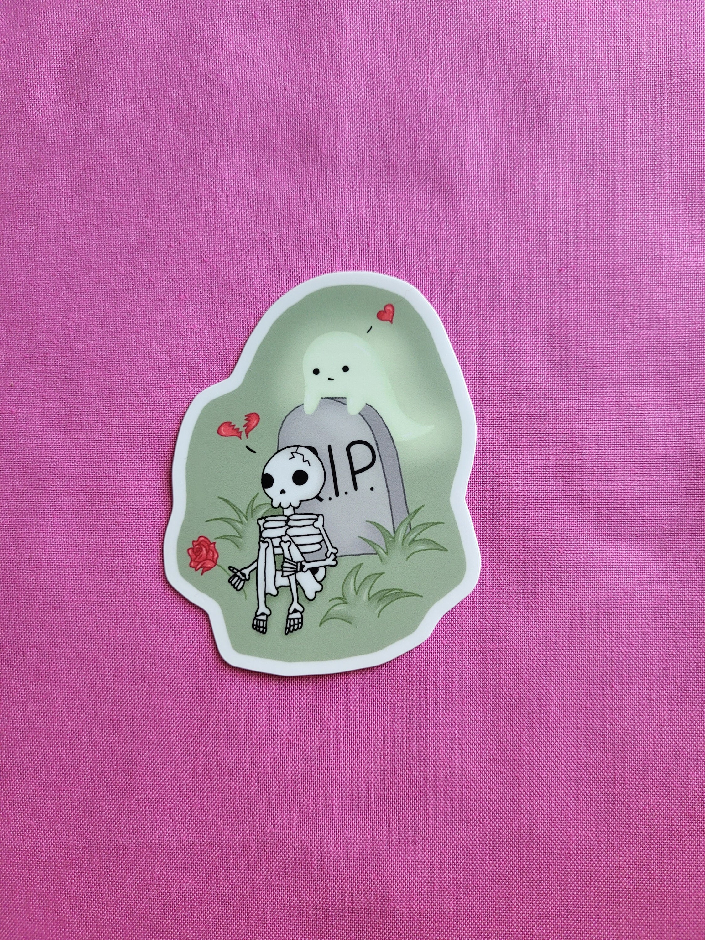 Kawaii Hand Drawn Skeleton and Ghost Waterproof Die Cut Vinyl Sticker ...