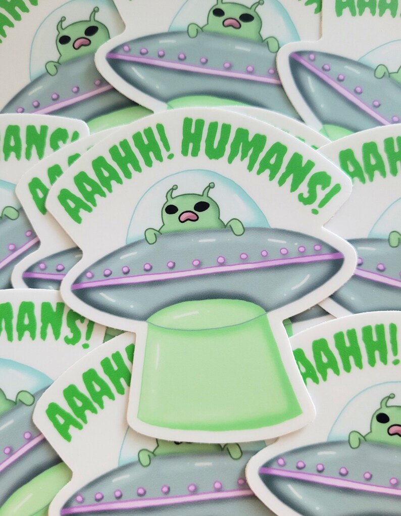 Funny Hand Drawn Scared Alien Waterproof Sticker Aliens - Etsy