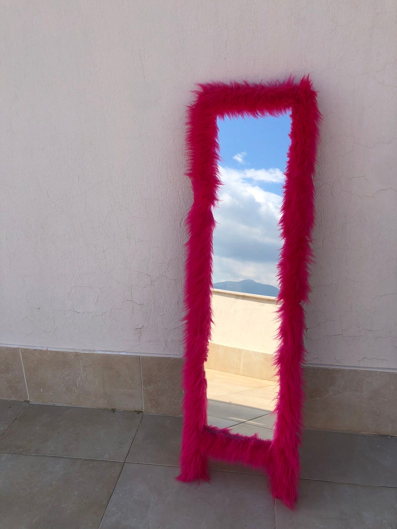 150cm Furry Pink Plush Mirror Full Size Lenght , Aesthetic Funky Decor ...