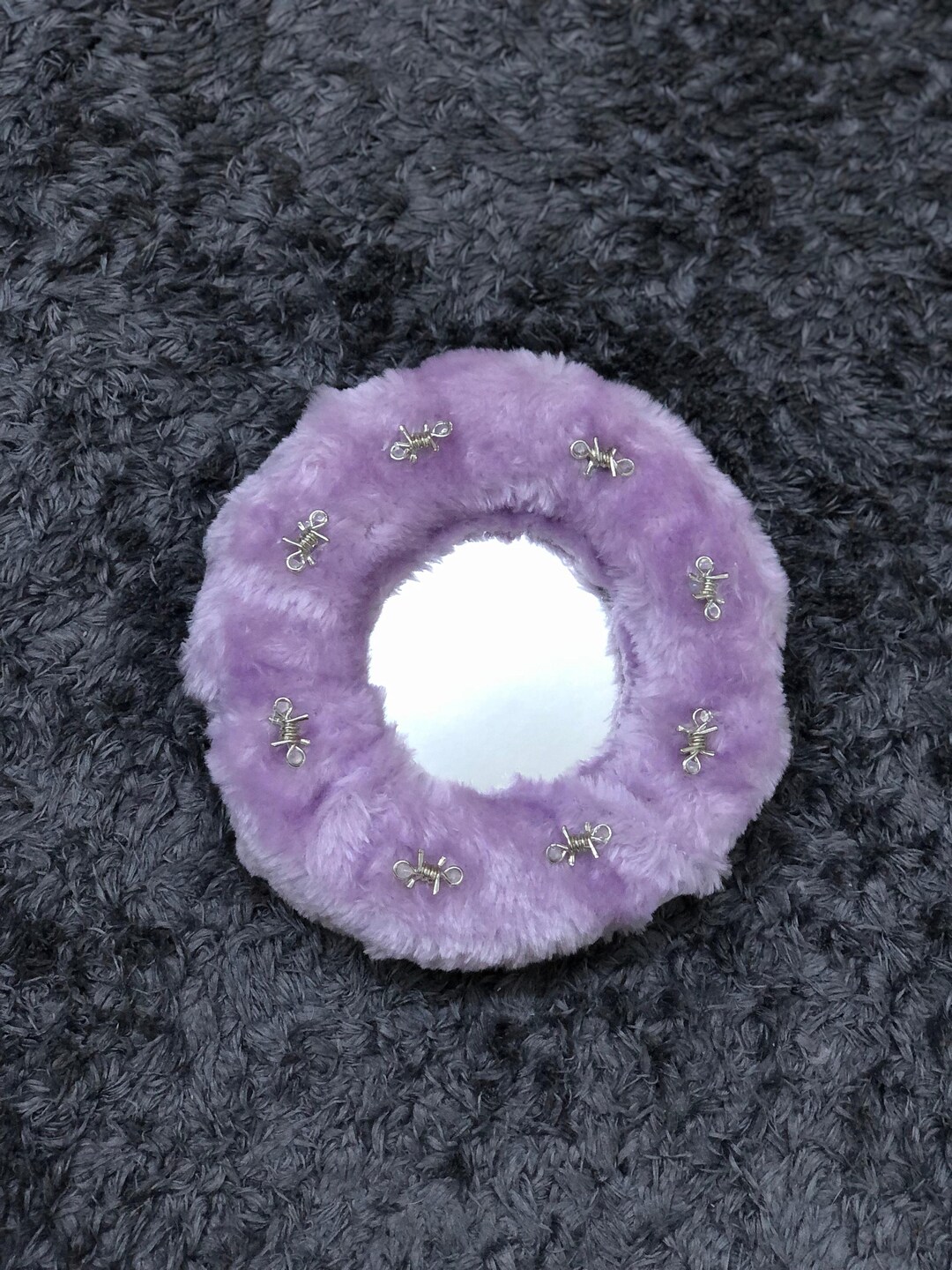 Lilac Plush Furry Mirror Barbed Wire Beaded - Etsy