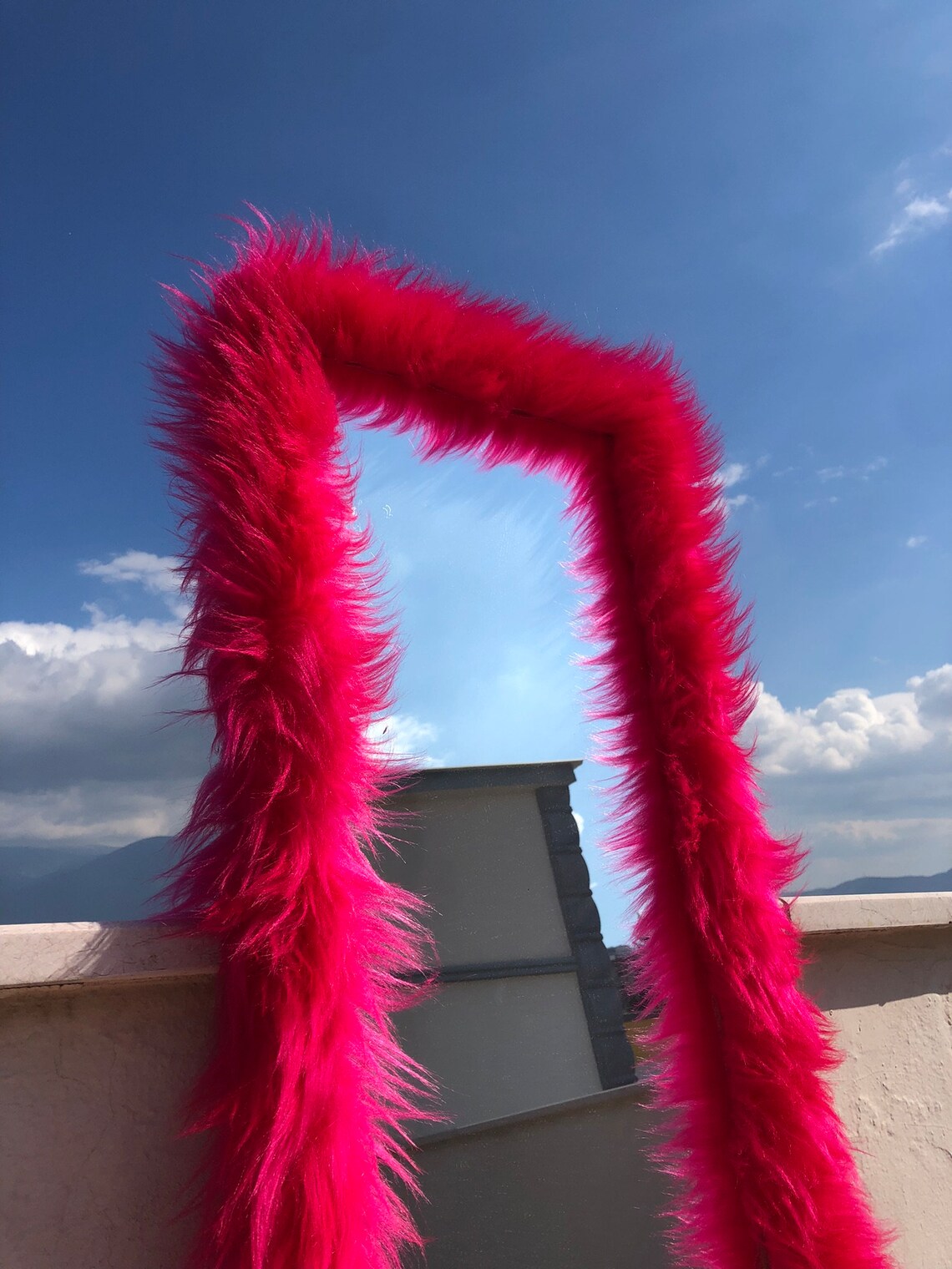 150cm Furry Pink Plush Mirror Full Size Lenght , Aesthetic Funky Decor ...