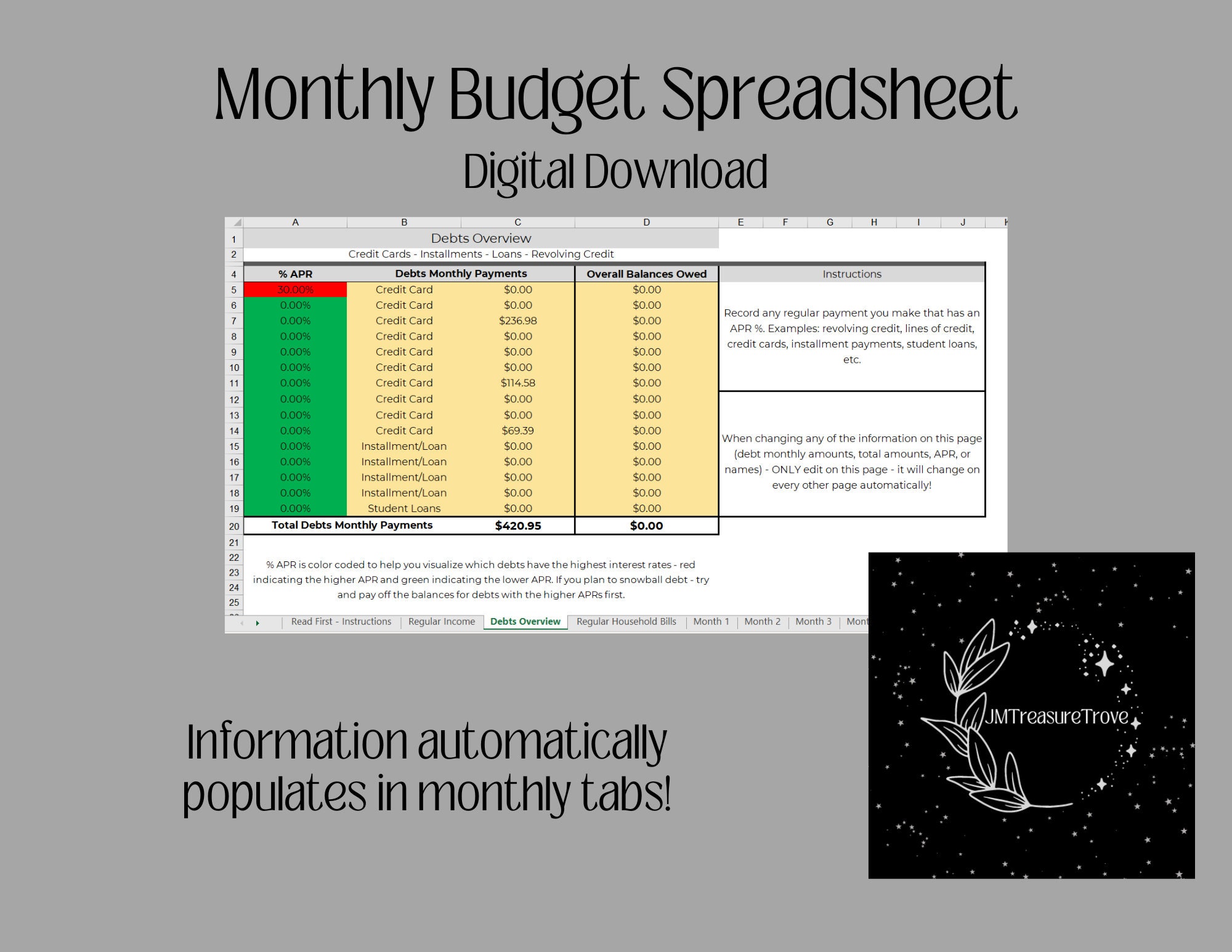 Ultimate Monthly Budget Spreadsheet for Excel, Budget Template ...
