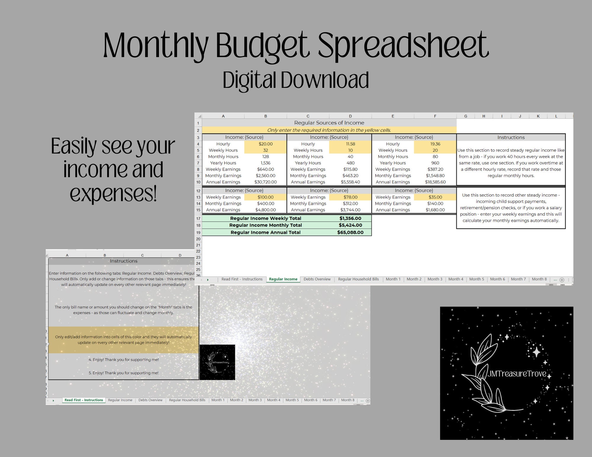 Ultimate Monthly Budget Spreadsheet for Excel, Budget Template ...