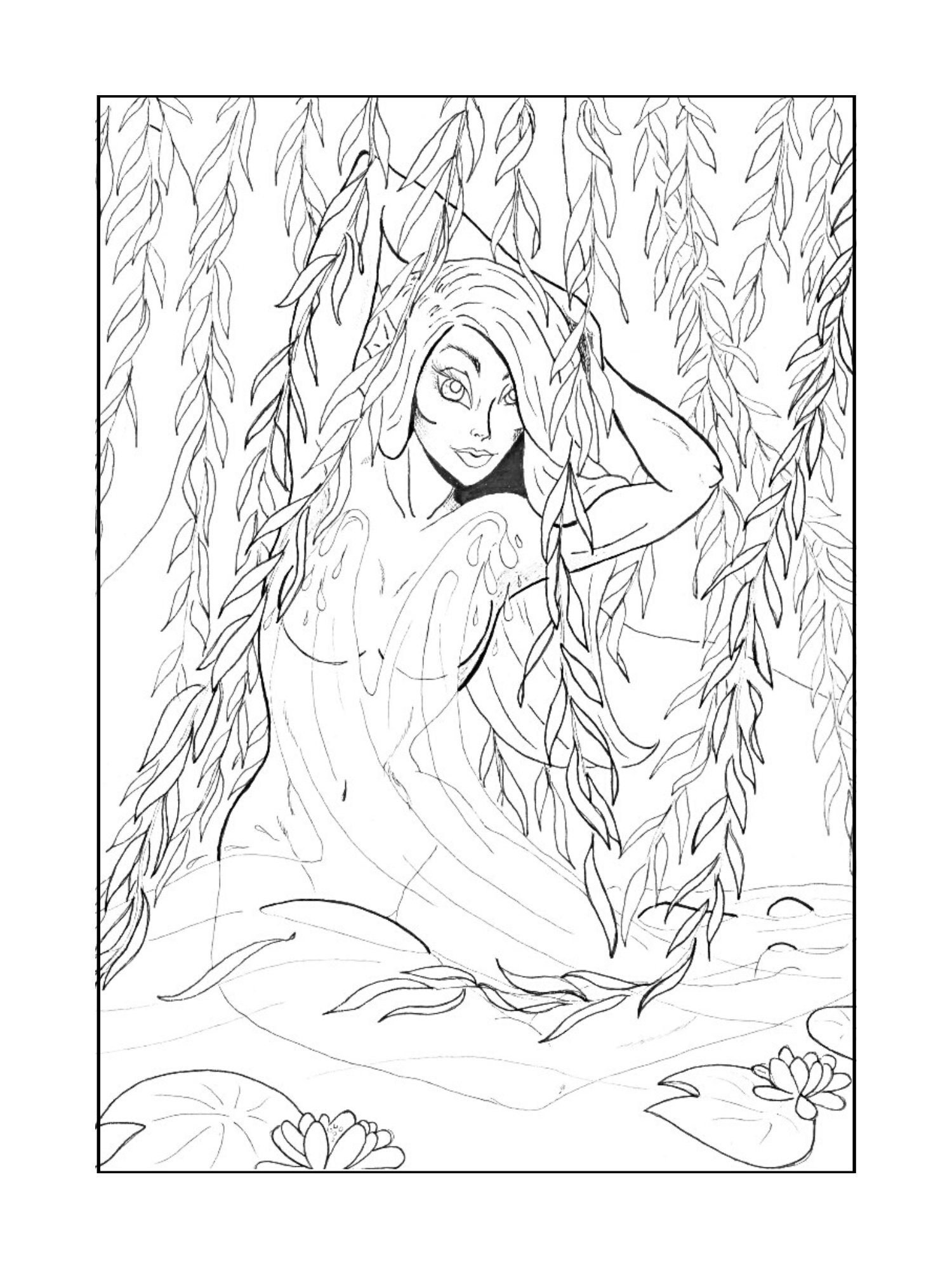 Water Nymph Coloring Page - Etsy