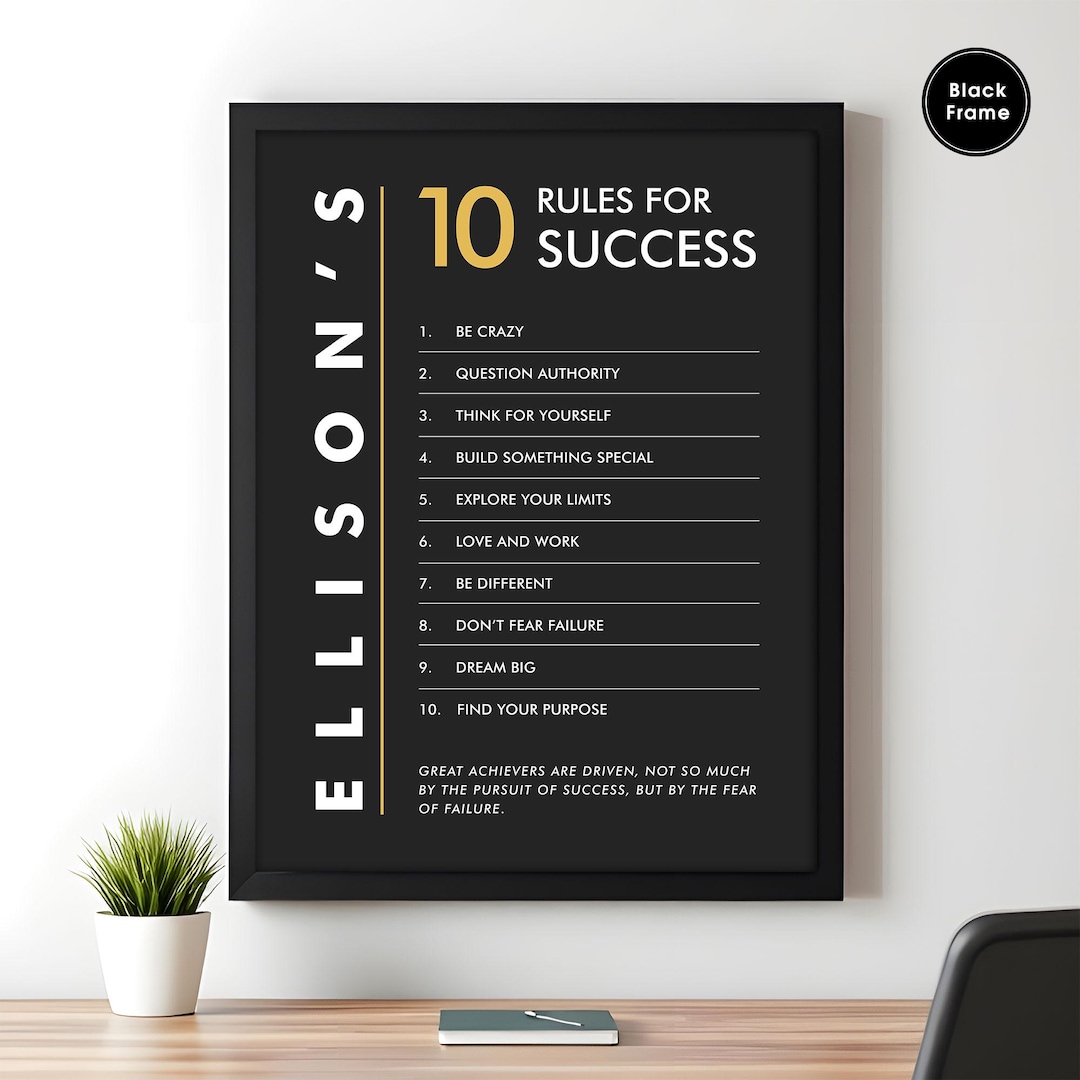 Larry Ellison 10 Rules for Success Wall Art, Motivation Office Wall ...