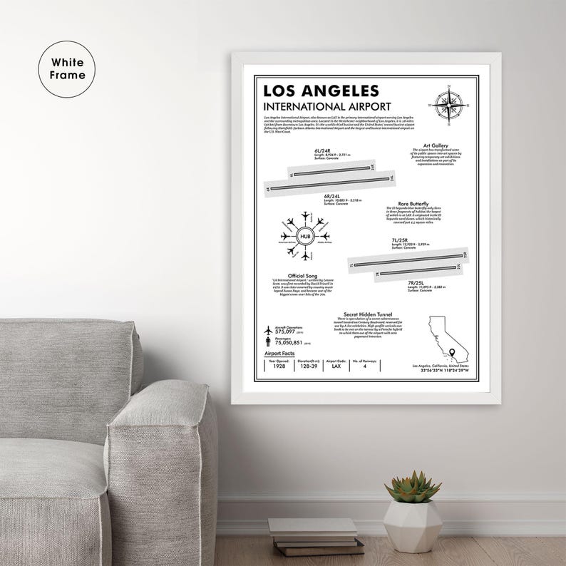 LAX, Los Angeles International Airport, Airport Map Art, Airport Code ...