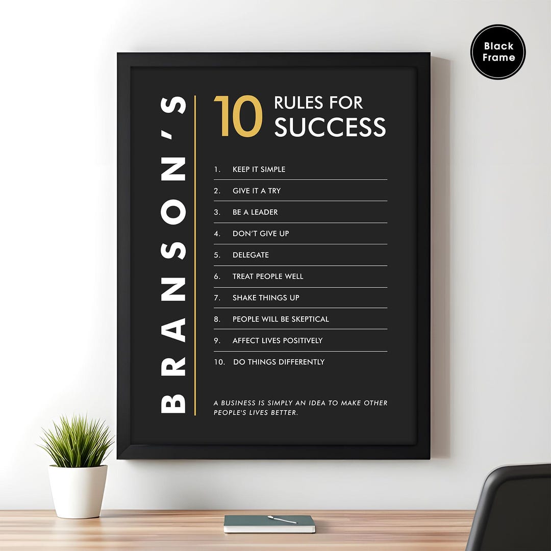 Richard Branson 10 Rules for Success Wall Art, Motivation Office Wall ...