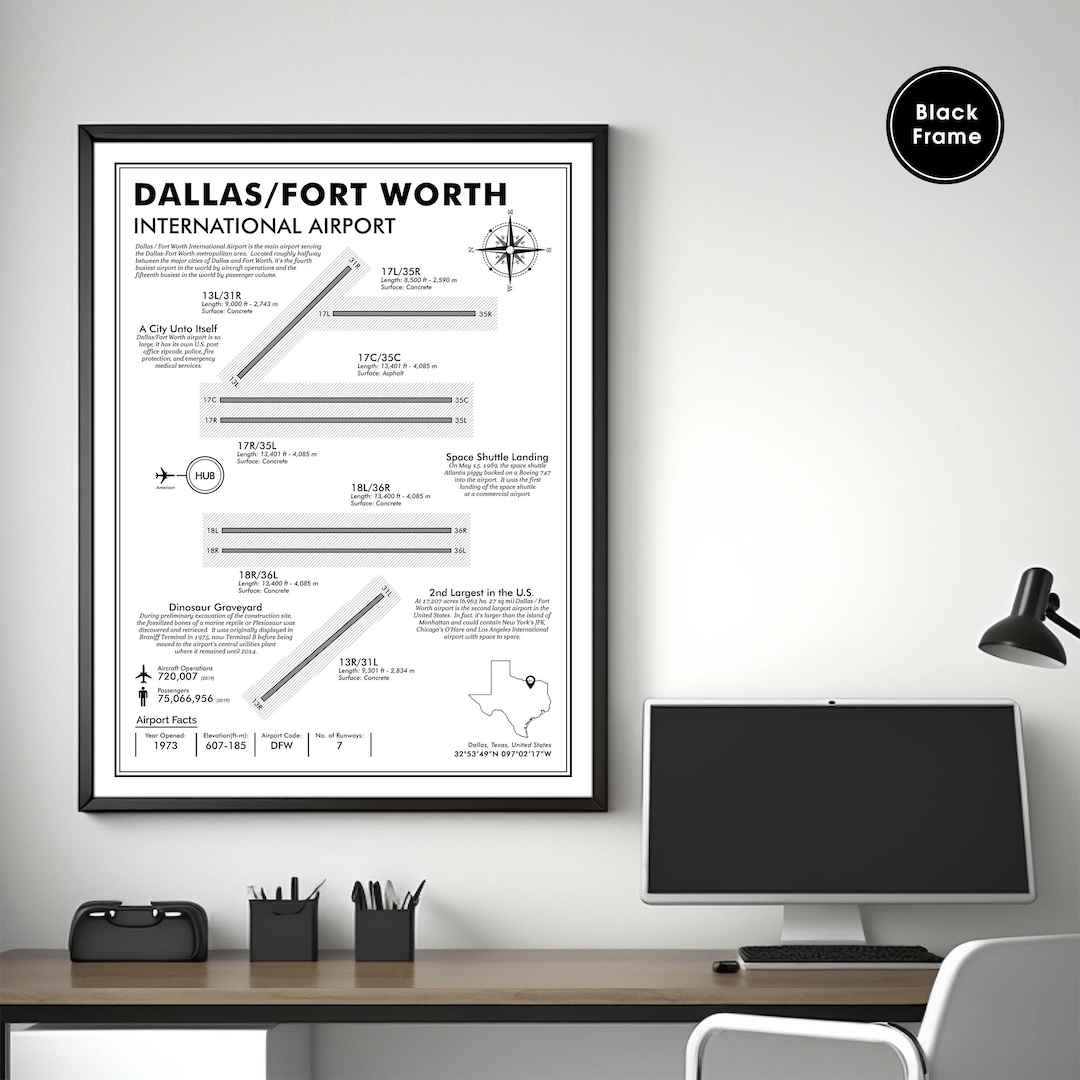 Dallas Fort Worth Airport Map Art, DFW Airport Code Print - Etsy