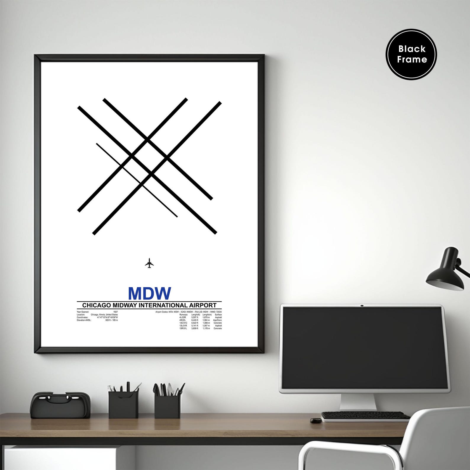 Midway International Airport, MDW, Airport Map Art, Airport Code Art ...