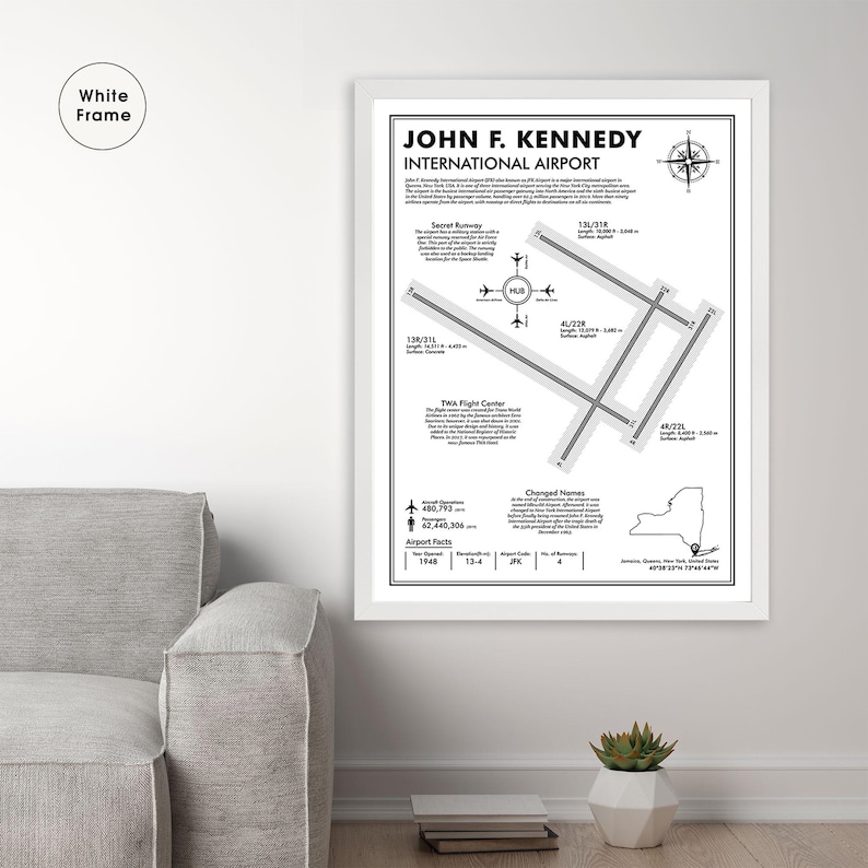 Jfk,john F. Kennedy International Airport, Airport Map Art, Airport ...