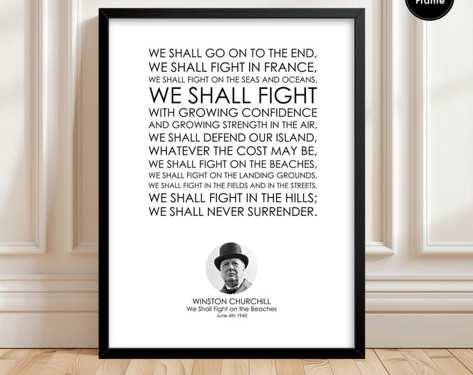Winston Churchill Quote Art Print - We Shall Fight on the Beaches ...