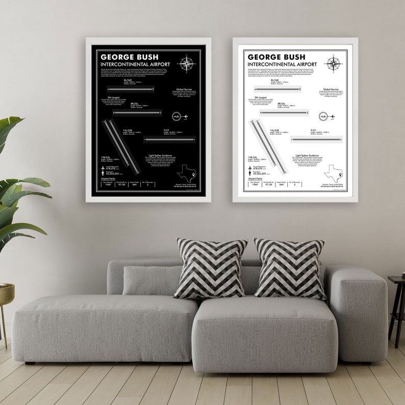 IAH, George Bush Intercontinental Airport, Airport Map Art, Airport ...