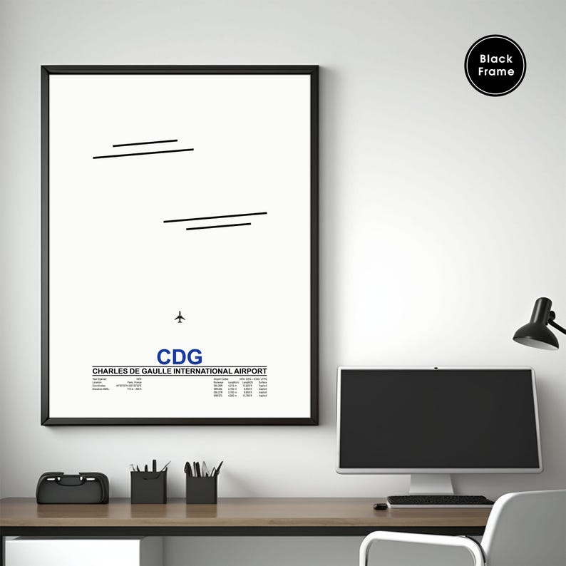 Charles De Gaulle Intl. Airport, CDG, Airport Map Art, Airport Code Art ...
