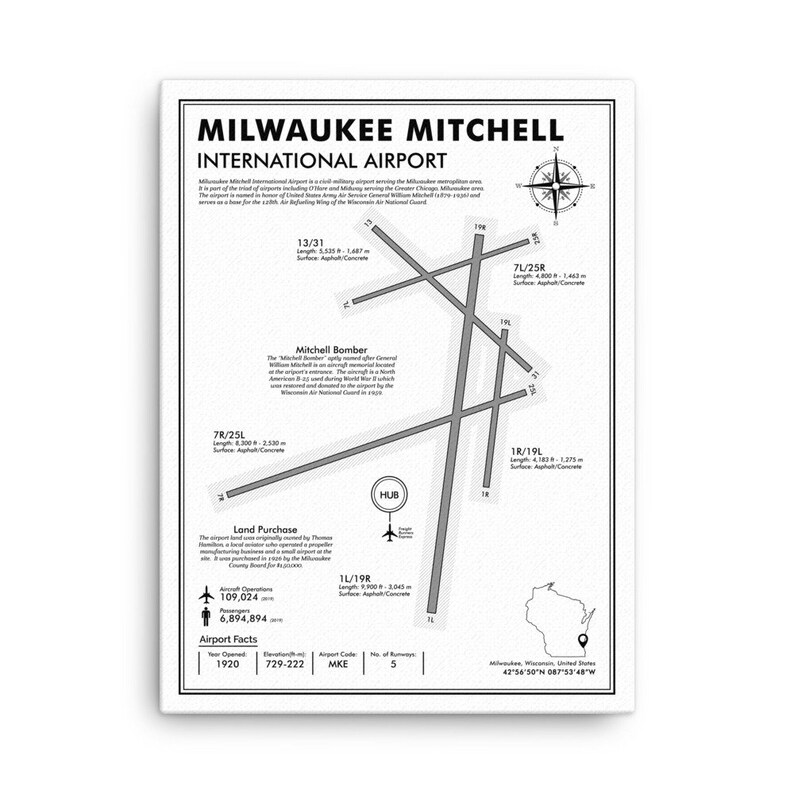 MKE Mitchell International Airport Airport Map Art Airport - Etsy