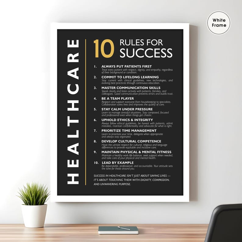 Healthcare Success Rules Poster, Motivational Nurse Doctor Office Art ...