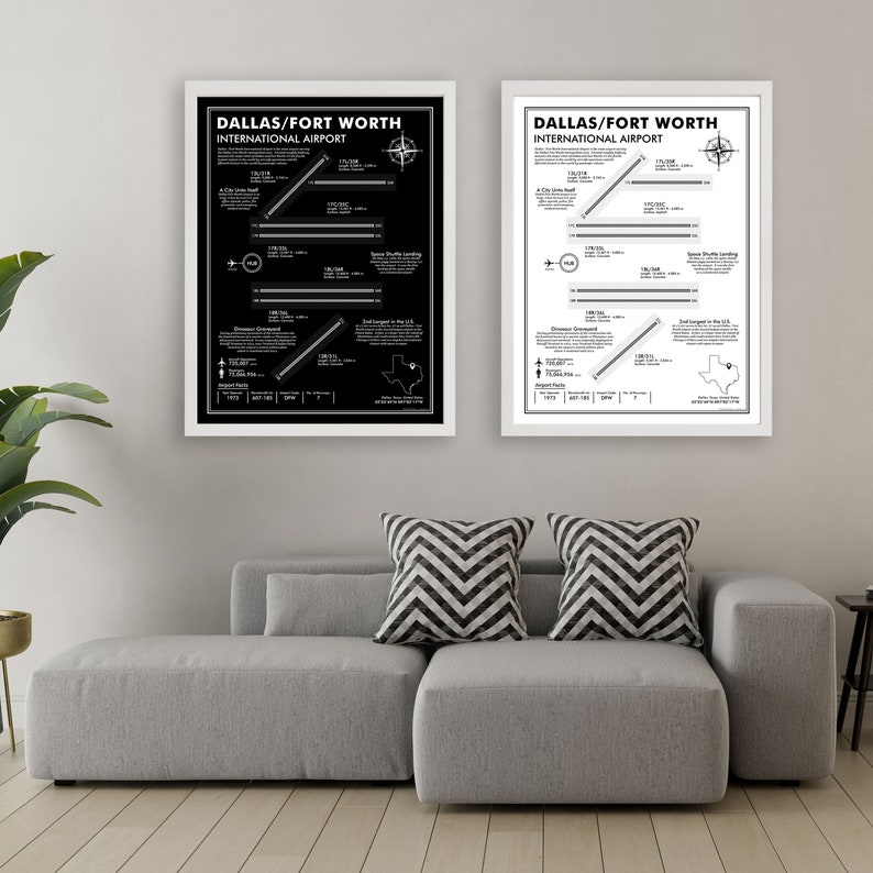 Dallas Fort Worth Airport Map Art, DFW Airport Code Print - Etsy