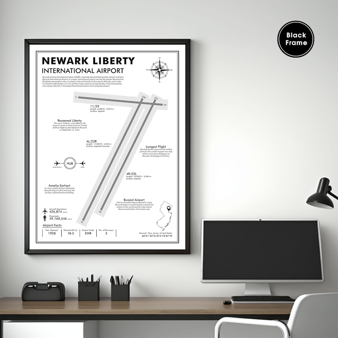 EWR, Newark Liberty International Airport, Airport Map Art, Airport ...