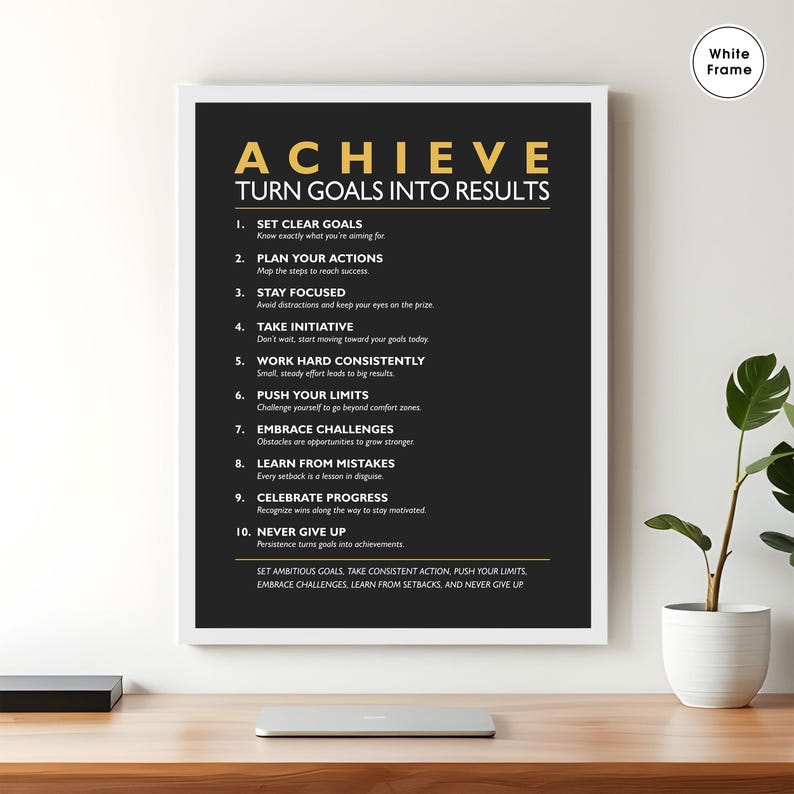 Achieve Motivational Poster, Office Wall Art, Success Quotes - Etsy