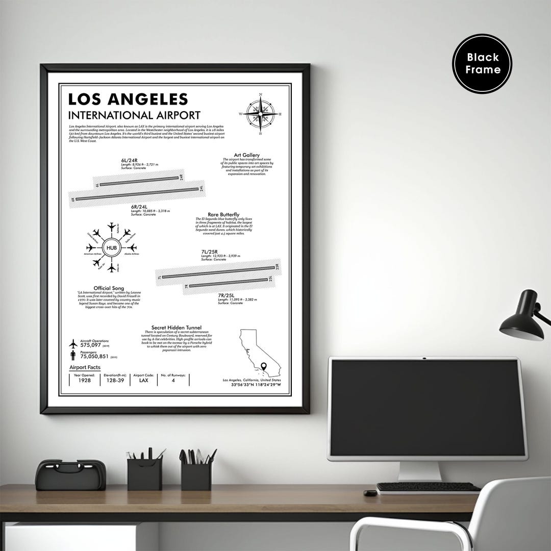 LAX, Los Angeles International Airport, Airport Map Art, Airport Code ...