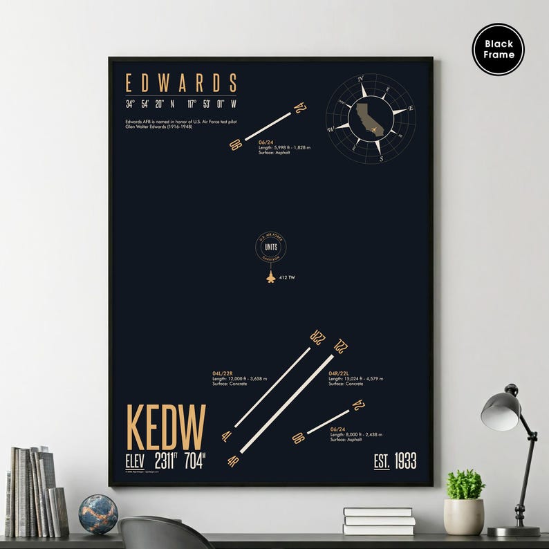 Edwards Air Force Base (KEDW), Military Airfield, Military Runway Print ...