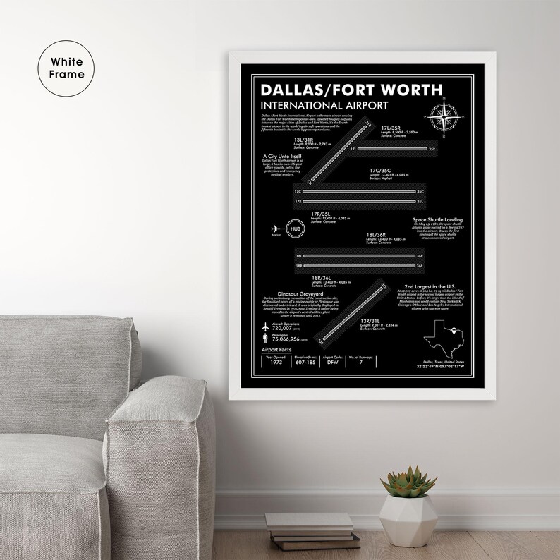 DFW, Dallas Fort Worth Airport, Airport Map Art, Airport Code Art ...