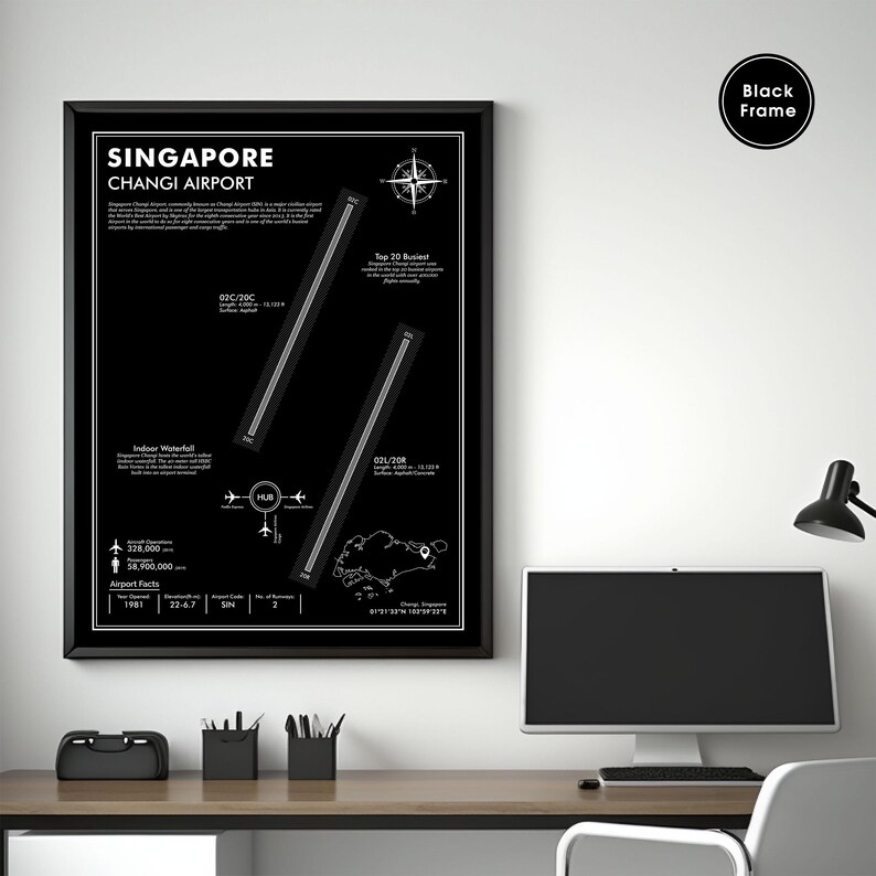 SIN, Singapore Changi Airport, Airport Map Art, Airport Code Art ...