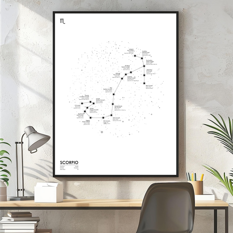 Scorpio Poster, Scorpio Wall Art Star Map, Star Map Print, Star Map ...