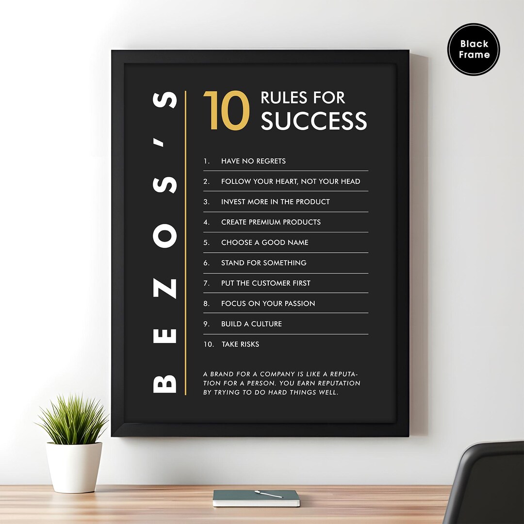 Jeff Bezos 10 Rules for Success Wall Art, Motivation Office Wall Decor ...
