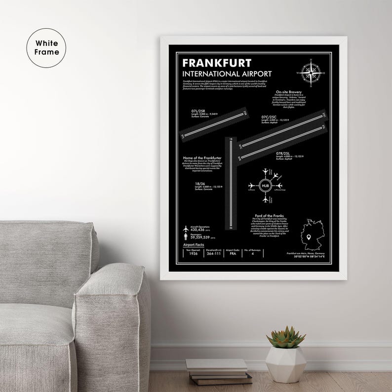 FRA, Frankfurt International Airport, Airport Map Art, Airport Code Art ...