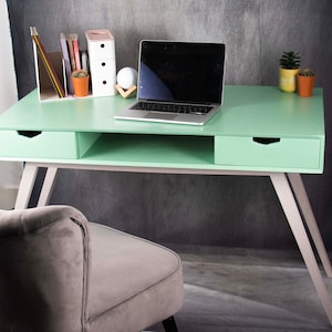 Modern Green Mid Century Desk With Drawers - Etsy
